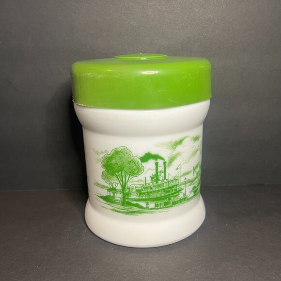 Kitchen | Vtg Milk Glass Princess Delta Queen Jewel Steamboat Jar ...